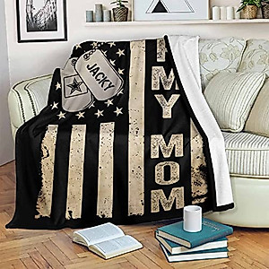 Army Mom, Army Dad US Flag Blanket Personalized Blanket Gift for Military Mom, Dad Ideas Gifts for Birthday, Mothers Day, Birthday, Blanket Customized, White