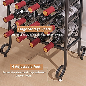 VECELO Freestanding Wine Rack Bar Table Holder, Tempered Glass Top, Liquor Display Shelf Stand for Home Kitchen Pub, 20 Bottles, Black