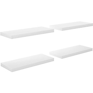 vidaXL Set of 4 High Gloss White Floating Shelves - Durable Honeycomb MDF with Metal Frame - 23.6"x9.3"x1.5"