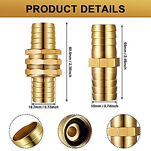 4 Set 3/4 Inch Solid Brass Garden Hose Connector Hose Mender, Water Hose Repair Kit Female and Male Hose Connector with Tape, Stainless Steel Clamp and Rubber Gasket