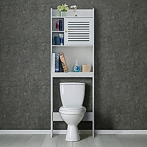 ALIMORDEN Over The Toilet Storage Cabinet Organzier, 71.45" H Freestanding Bathroom Spacesaver with Adjustable Shelves, 1-Door Toilet Storage Rack, White