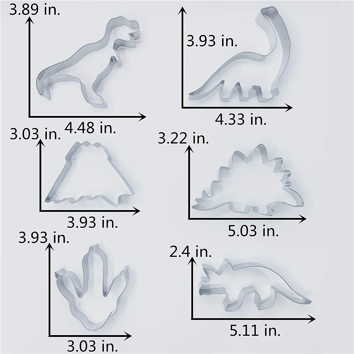 LILIAO Dinosaur Cookie Cutter Set Kids Birthday, 6 Pieces, Stainless Steel