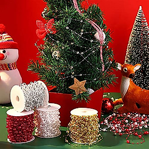 98 Feet Christmas Tree Beads Garland Decoration 2 Sizes Pearl Strands Chain Resin Pearls Beads Chains with ABS Plastic Line Christmas Tree Decorations for Home Mantle Fireplace Holiday Decor (Gold)