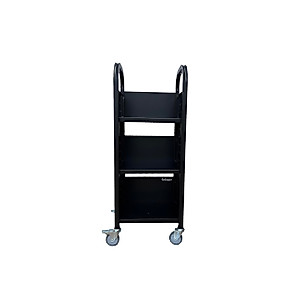 Workington Single Bank Rolling Book Truck Book Cart with 3 Flat Shelves, Library Book Cart with Swivel Lockable Casters 3000 Black