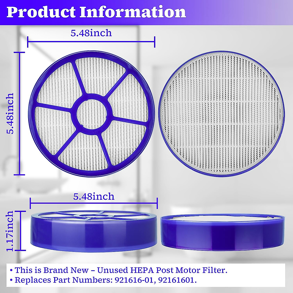 HASMX DC33 Post Motor HEPA Exhaust Filter Replacement for Dyson DC33 Upright Vacuum Cleaners, Replaces Part Numbers: 921616-01, 92161601 Round (1-Pack)