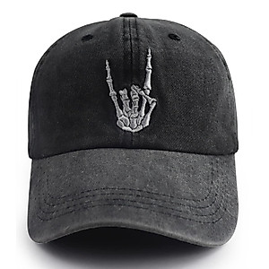 Skeleton Hands Hats for Men Women, Halloween Skull Finger Baseball Cap, Adjustable Washed Distressed Vintage Cotton Embroidered Hat, Funny Gifts for Dad Mom Grandpa Grandma Boys Girls Friends