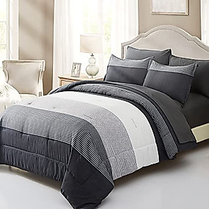 Yiran 7 Piece Black and White Comforter Set Queen Size Bed in A Bag Set with Sheets for Queen Bed - Luxury Bedding Sets for All Season - Comforter, Flat Sheet, Fitted Sheet, Pillow Shams, Pillowcases