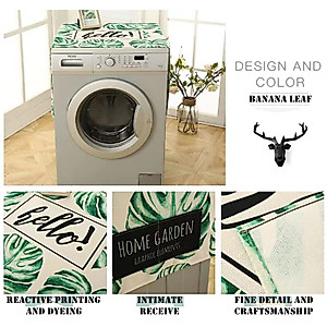 Fridge cover Dryer Washer Top Dust-proof cover with Storage Pockets Bags, Oven Cover Multi-Purpose 23" x 59" Linen (Banana leaf x1pcs)