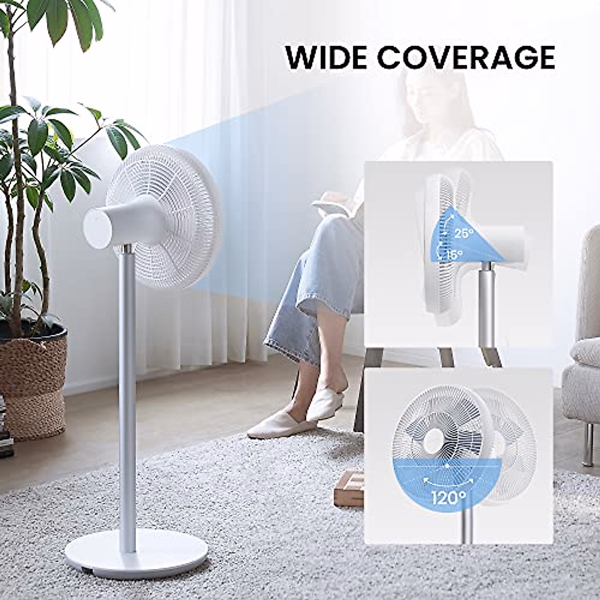 smartmi Outdoor Oscillating Pedestal Fan 3, 100-Speed Portable Quiet Standing Fan, 120° Oscillation and 40° Tilt, Floor Smart Fan for Bedroom Home Office, Works with Alexa, Cordless, with Remote, 38 Inch