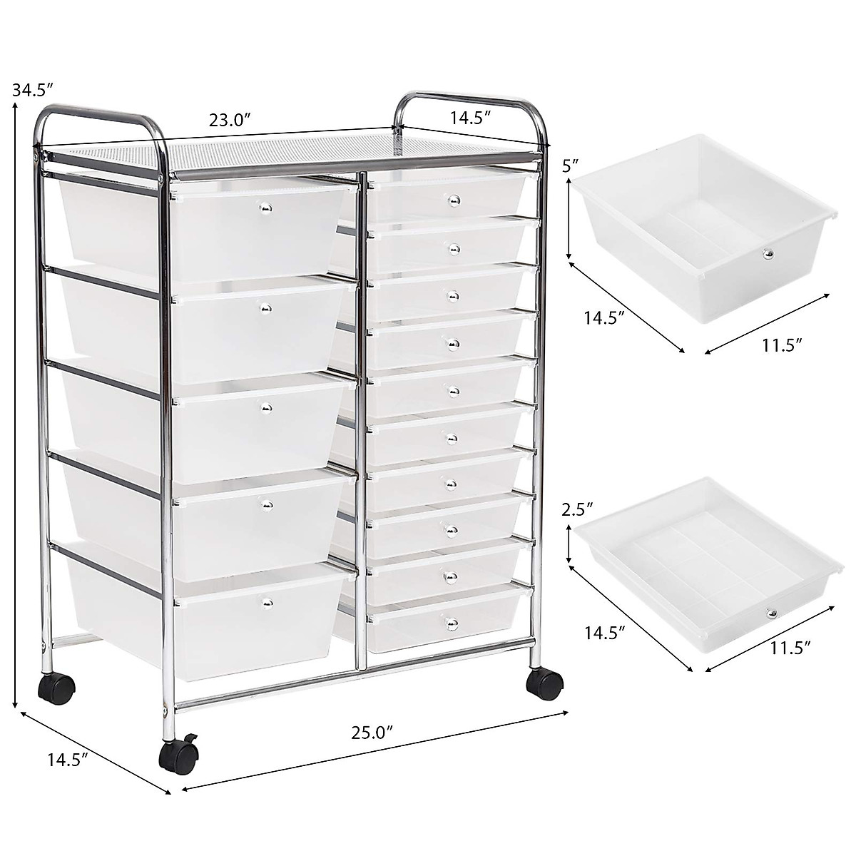 SILKYDRY 15 Drawers Rolling Storage Cart, Craft Cart Organizer with Lockable Wheels for Tools, Arts, Scrapbook, Papers, Multipurpose Utility Cart for Home Office School (Clear)