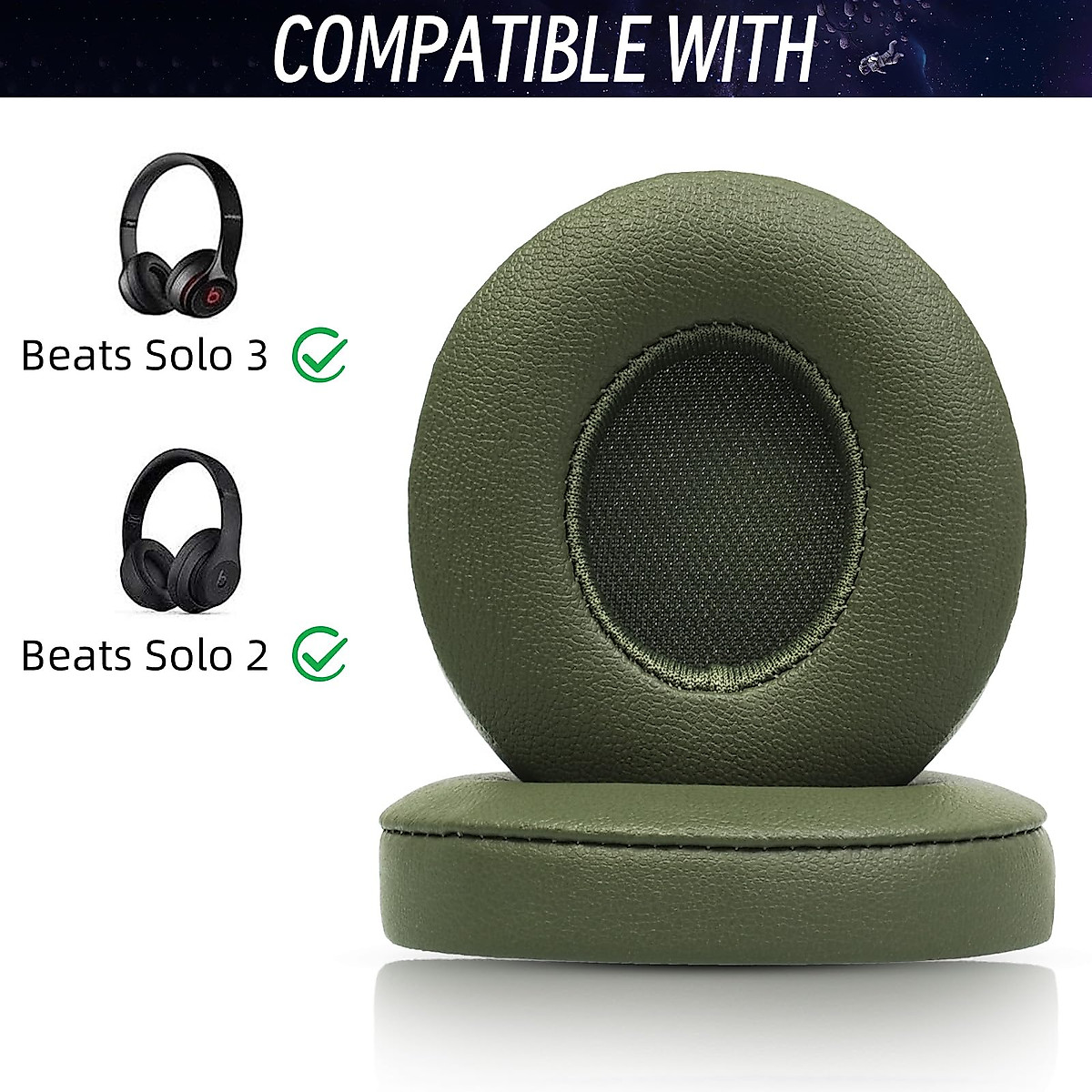 GIGRIN Replacement Ear pads for Beats Solo 3 Wireless Headphones & Beats Solo2 Headphones, Soft Protein Leather, Increase thickness (Turf Green)