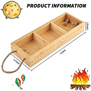 S'mores Station Box Smores Caddy S'mores Bar Holder Wooden Organizer Box for Serving Snacks Camping BBQ Accessories Displaying Utensils