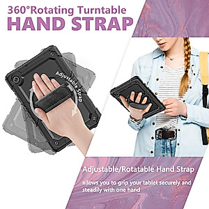 Case for Lenovo Tab M11 TB-331FC with Screen Protector Pen Holder | Herize Lenovo Tab M11 Case with 360 Rotating Kickstand Hand Grip Shoulder Strap | Black