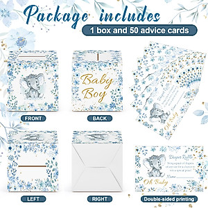 50 Pcs Elephant Diaper Raffle Tickets with Baby Shower Holder Box Baby Party Decorations Diaper Raffle Box Baby Shower Card Elephant Game Insert Card for Baby Boy Party Diaper Raffle Game Baby Shower