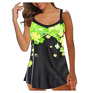 TUU Tankini Swimsuits for Women Tummy Control, Plus Size Bathing Suit for Women Digital Print Two Piece Swimwear S-5XL (Green, XL)