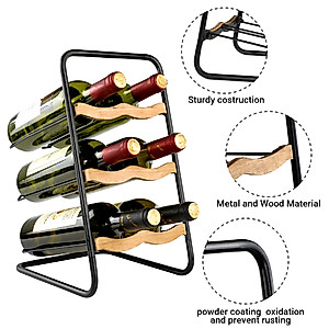 YANGSHUO Wine Rack Countertop, 3-Tier Freestanding Wine Holder for 6 Wine Bottles, Wooden Wine Storage Rack for Kitchen Bar, Dining Room, Living Room