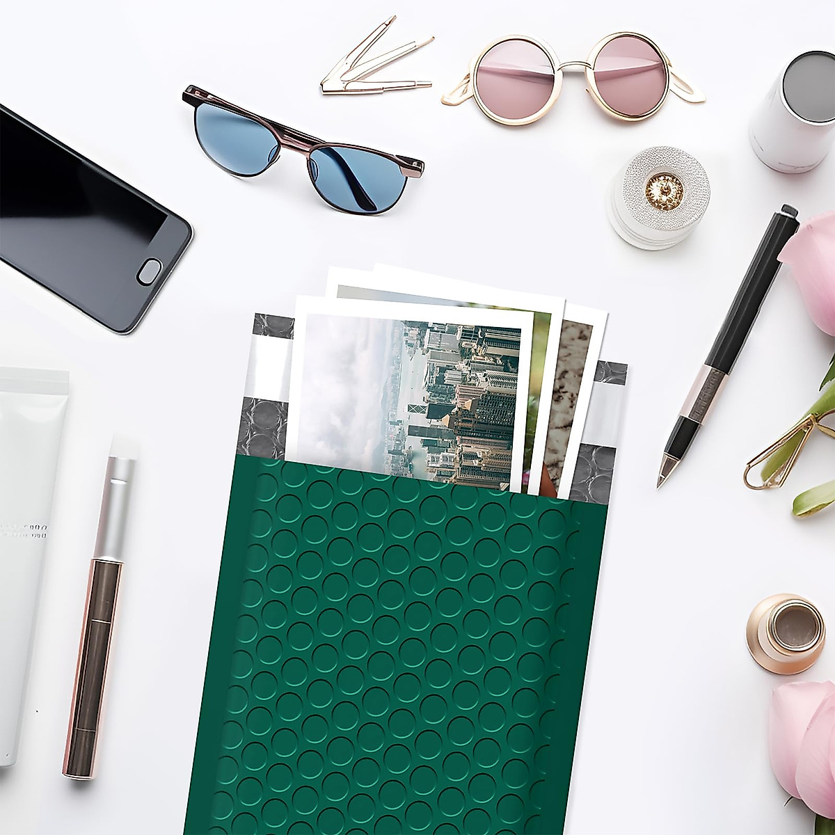 Famagic Bubble Mailers 4x8 Inch 50pc Ultramarine Green Shipping Bags, Chic Packaging Bags For Small Business, Colored Padded Mailing Envelopes, Opaque Matte Self Seal Bubble Poly Mailers Bulk #000