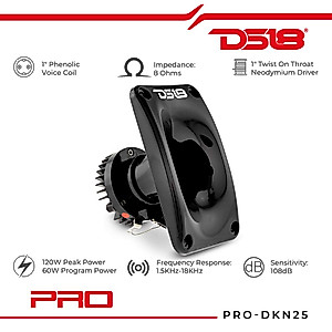 DS18 PRO-DKN25 Neodymium Driver with Aluminum Horn - 1", 120W Max Power, 60W RMS, 8 Ohms, 1" Voice Coil, Phelonic Diaphragm - No Other Compression Driver Can Compare (Single)