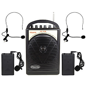 Hisonic HS122B-LL Portable Lithium Battery Rechargeable PA (Public Address) System with Dual Wireless Microphone System and Car Charger Cable, Black (2 Belt-Packs, Black)