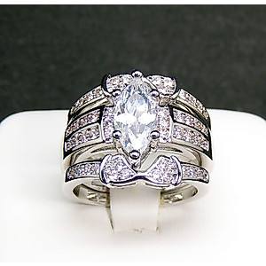 Ginger Lyne Collection Three Ring Bridal Engagement Ring Wedding Band Set Size 7