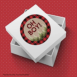 Oh Boy! Outdoorsy Red and Black Plaid Lumberjack Baby Sprinkle Baby Shower for Boys Thank You Sticker Labels, 40 2" Party Circle Stickers by AmandaCreation, Great for Party Favors, Envelope Seals & Go