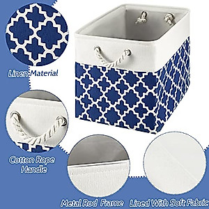 4 Pack Fabric Storage Baskets 16 Inch Large Collapsible Canvas Linen Baskets Rectangle Storage Bins with Handles for Organizing Shelves Linen Closet Organizers (blue Quatrefoil)