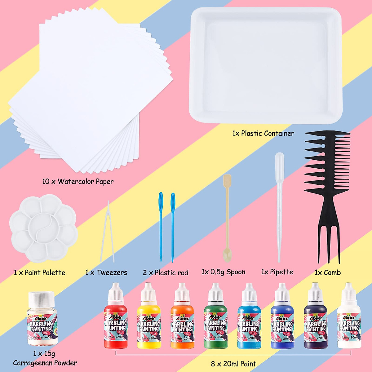 Marbling Paint Kit for Kids, Arts and Crafts for Teens, Preteens, Kids Ages 6-12 - Creative Toys Gifts for Girls & Boys Ages 4 5 6 7 8 9 10 11 12(Marble Paint on Water, 8Colors/20ml)