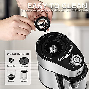 Homtone Electric Coffee Grinder Conical Burr, Adjustable Stainless Steel Burr Coffee Grinder with 14 Precise Grind Setting, 12 Cup Coffee Grinder for Espresso, Drip Coffee, French Press