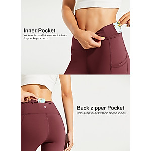 Willit Women's Fleece Lined Leggings Water Resistant Winter Pants Thermal High Waisted Yoga Hiking Running Tights Pockets Wine Red M