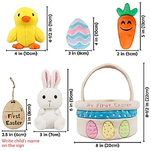 Baby's First Easter Theme Basket Playset, 5ct Stuffed Plush Bunny Chick Carrot Egg for Baby Girls Boys, Party Decorations Favors Stuffers Gifts, Supplies