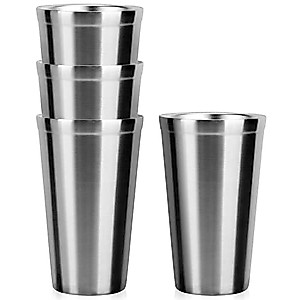 Beasea Stainless Steel Cups 16 oz, 4 Pack Stainless Steel Tumbler Stackable Double Wall Vacuum Insulated Metal Drinking Glasses for Home Restaurant Ofiice Party Camping
