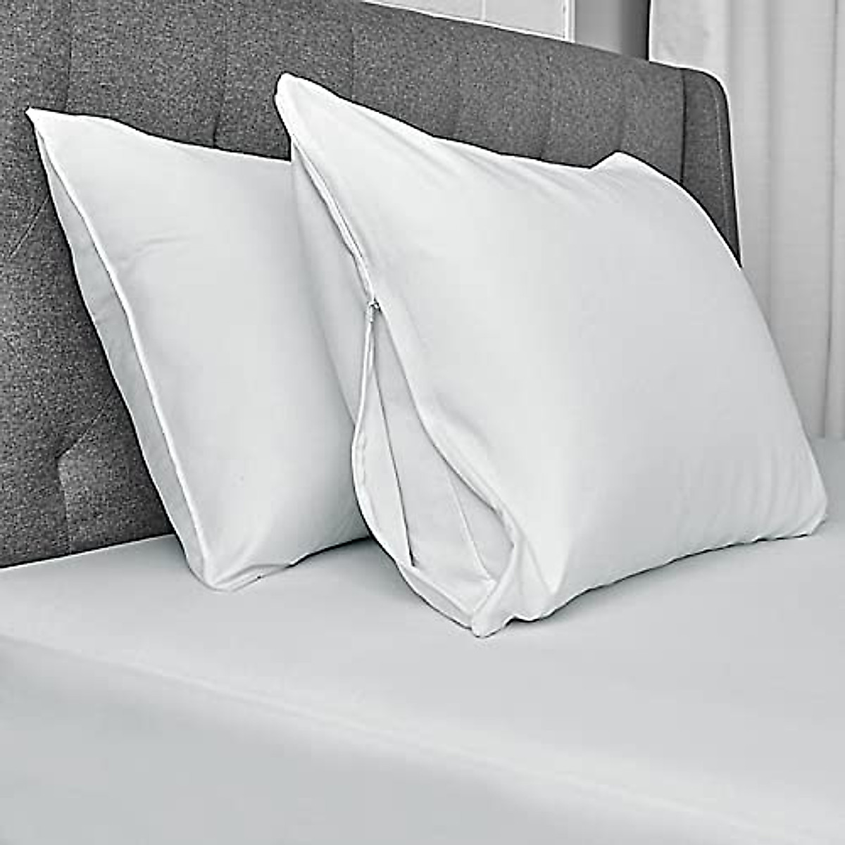 Royale Linens Waterproof Queen Pillow Protector 2 Pack - 20x30 Inches - Pillow Encasement - 100% Microfiber - Zippered Closure - Pillow Case - Smooth & Breathable (Queen, Pack of 2, White)