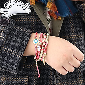 MILACOLATO Bohemian Bead Bracelets Set, Multilayer Evil Eye Stackable Bracelets, Comfort-Fit Stretch Bracelets for Women Girls, 6 Sets