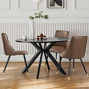 FurnitureR Dining Chairs Set of 2 Modern Upholstered Accent Chairs with Soft Seat/Metal Legs Kitchen Side Chairs for Kitchen Dining Room Waiting Reception Room, Faux Leather, Brown