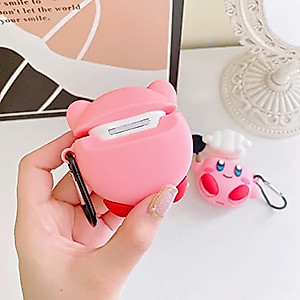 【2 Pack】 Aerymli 3D Kirby Case for Airpods 2nd/1st,3D Cute Cartoon Anime Airpod 2 Case,3D Kawaii Unique Kirby Shape Kids Teens Girls Women Soft Silicone Case for Airpods 2nd/Airpods 1st Case