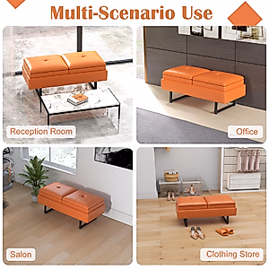 Kinfant Modern Futon Sofa Bed - 2-Seat Couch Bed with Soft Cushions for Living Room Bedroom and Small Space (PU Leather, Orange)