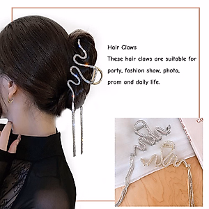 French Hair Claw Clips Metal Silver Snack Rhinestone Hair Accessories Hair Ornaments Geometry Hair Barrette Hairpin Luxury Tassels Acrylic Elegant Headbands Hair Crab Head Bands for Women 1Pcs