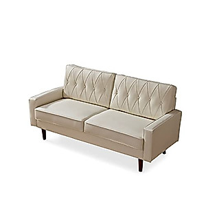Container Furniture Direct Modern Style Faux Leather Sofa with Elegant Round Tapered Legs and Button Tufted Backrest Perfect for Living Room, Bedroom or Home Office, 69.3’’ Wide, White