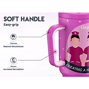 Meoky 40 oz Tumbler with Handle and Straw, Tumbler with Lid and Straw, Insulated Stainless Steel Travel Mug, 100% Leak-proof, Keeps Cold for 34 Hours (Appreciation)