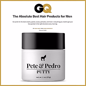 Pete & Pedro HAIR PUTTY - Strong Hold, Matte Finish, Low Shine Hair Clay for Men, Ideal for Hairstyling & Grooming Medium, Messy, & Shorter Hairstyles | Water soluble, As Seen on Shark Tank, .5 oz.