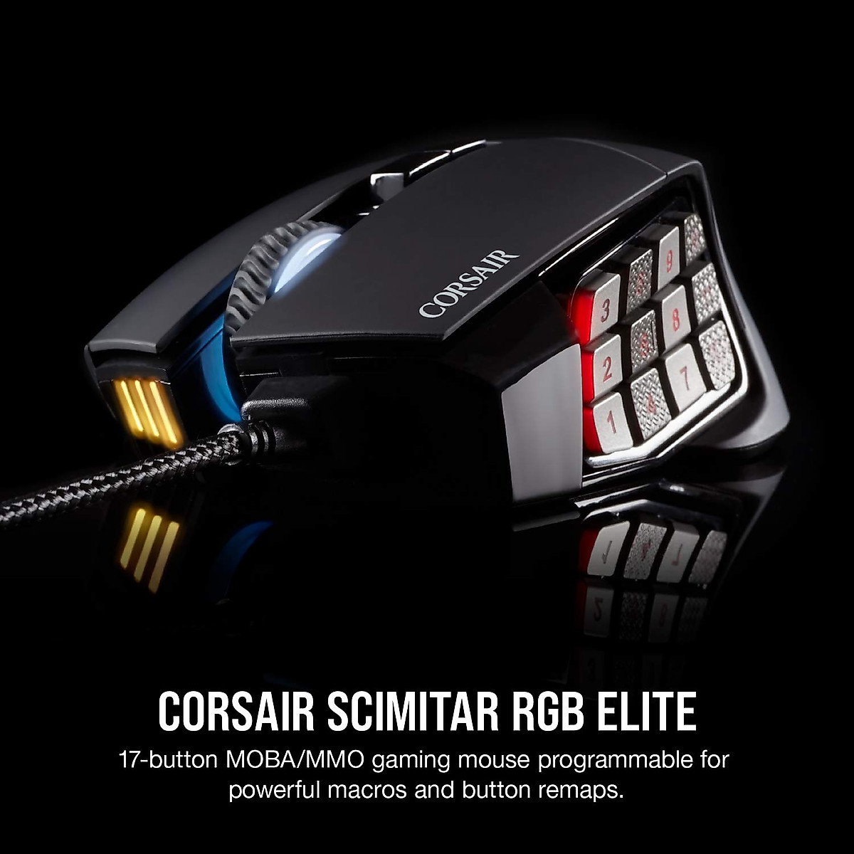 Corsair Scimitar RGB Elite, MOBA/MMO Gaming Mouse, Black, Backlit RGB LED, 18000 DPI, Optical (Renewed)