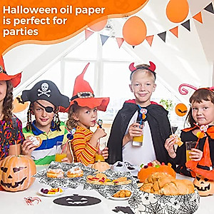 150 Pcs Halloween Themed Wax Paper Sheet Food Sandwich Wrapping Paper Waterproof Oil Proof Deli Paper Sheets Deli Sheets Food Picnic Paper Liners Wrapping Tissue for Kitchen Food Supply (Black Spider)