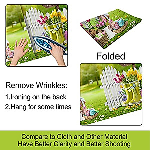 Easter Backdrop, Easter Bunny Photo Backdrops for Photography 7x5ft, Farmhouse Happy Easter Day Lily Tulips Back Drops Background for Pictures Spring Easter Party Decorations Banner Booth Props