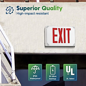 FREELICHT 2 PACK Red LED IP65 Waterproof Exit Sign with Battery Backup，Exit Sign for Business，Easy To Install，UL Certified，AC 120/277V.