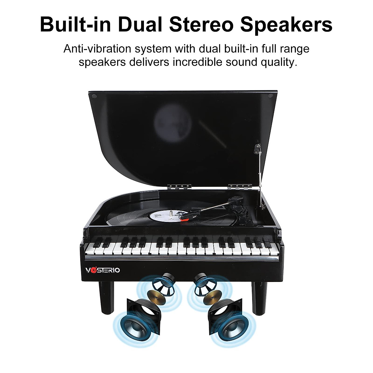 VOSTERIO Turntable HI-FI System with Dual Speakers, Belt-Driven Record Player with Bluetooth, Magnetic Cartridge, Built-in Amplifier