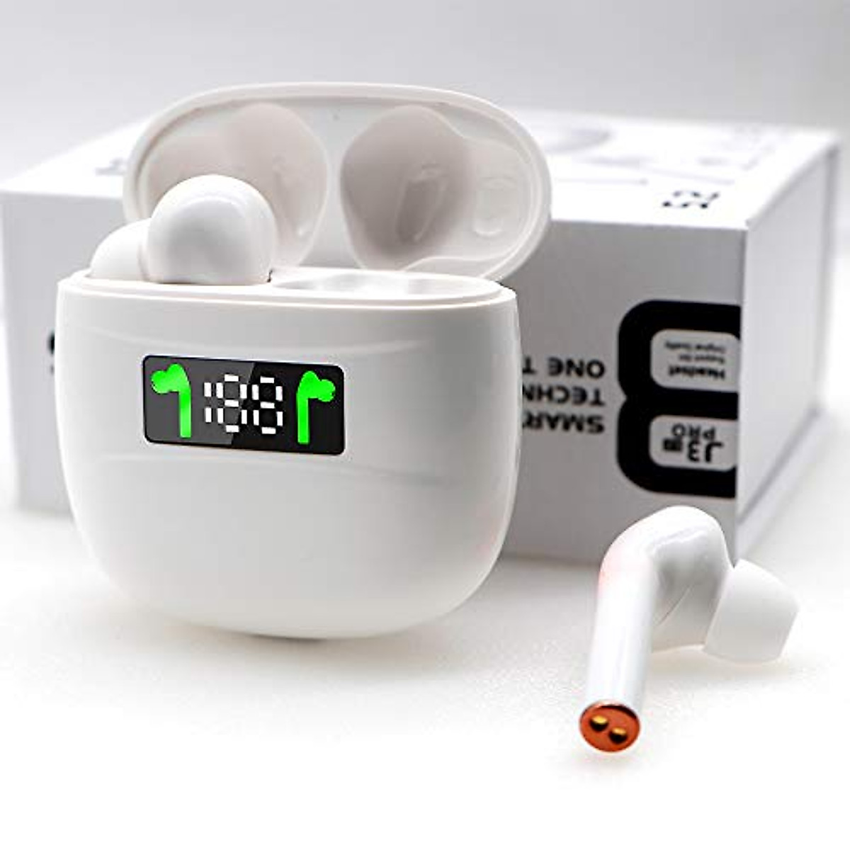 EARJIA True Wireless Bluetooth Earbuds - Smart Touch Controlled Wireless Earbuds Bluetooth No Noise Monaural/Binaural Mode Wireless Earbuds with 3 Pairs of Ear Buds (J3PRO, White)