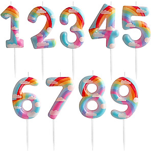 5th Birthday Candles Number 5 Pink Rainbow Birthday Party Cloud Rainbow Theme Adorable Design for Baby Girl Boy Birthday Cake Topper, Graduation Celebration Anniversary Wedding Decorations