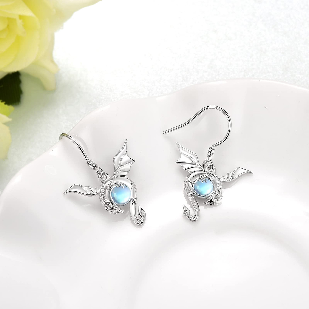 Dragon Earrings for Women Hypoallergenic Dragon Moonstone Drop Earring for Women Mom Jewelry Birthday Gift