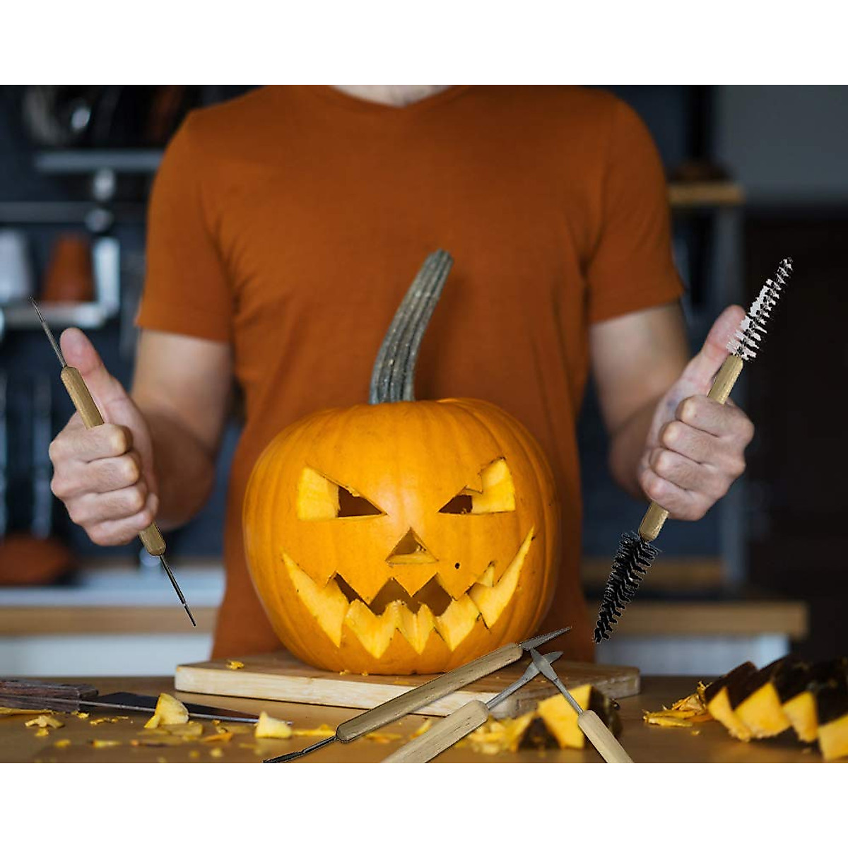 Halloween Pumpkin Carving Tool Kit – Heavy Duty Knife Sets Jack-O-Lantern Halloween Sculpting, Decorating Carve for Kids & Adults, 11 Double Sided Pieces with 21 Tools