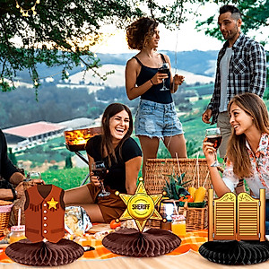 9 Pieces Cowboy Western Party Decorations Wild West Cowboy Honeycomb Centerpieces for Tables Wild West Party Decorations Western Theme Party Decorations for Birthday Baby Shower Supplies